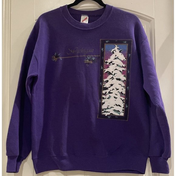 Jerzees | Sweaters | Vintage Michigan Logo Purple Crewneck Pull Over Jerzees Size Large Made In ...